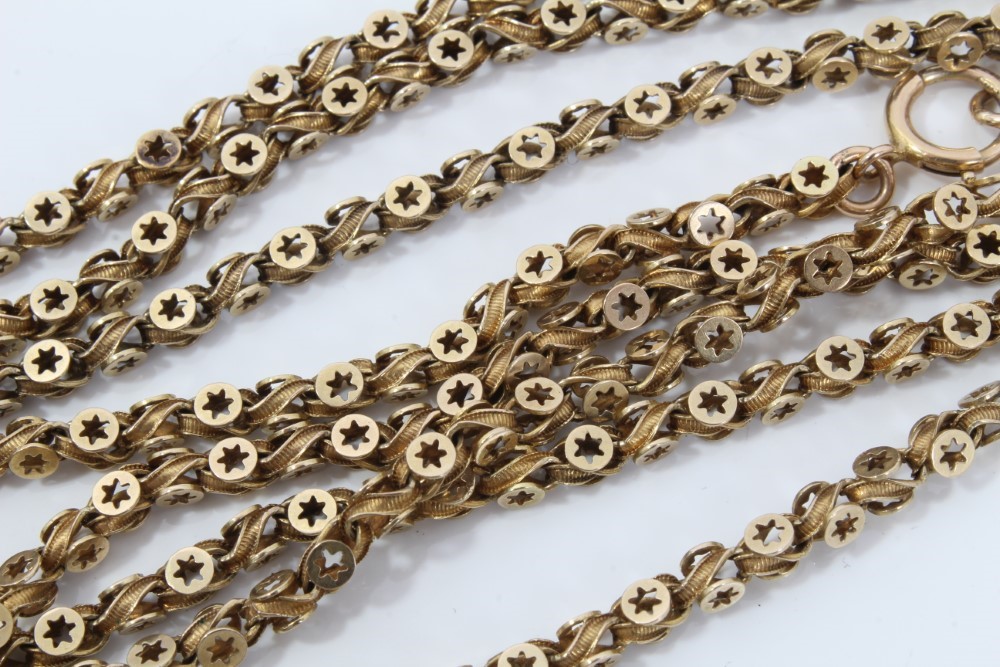 Lot 124 - Victorian gold guard chain with star design