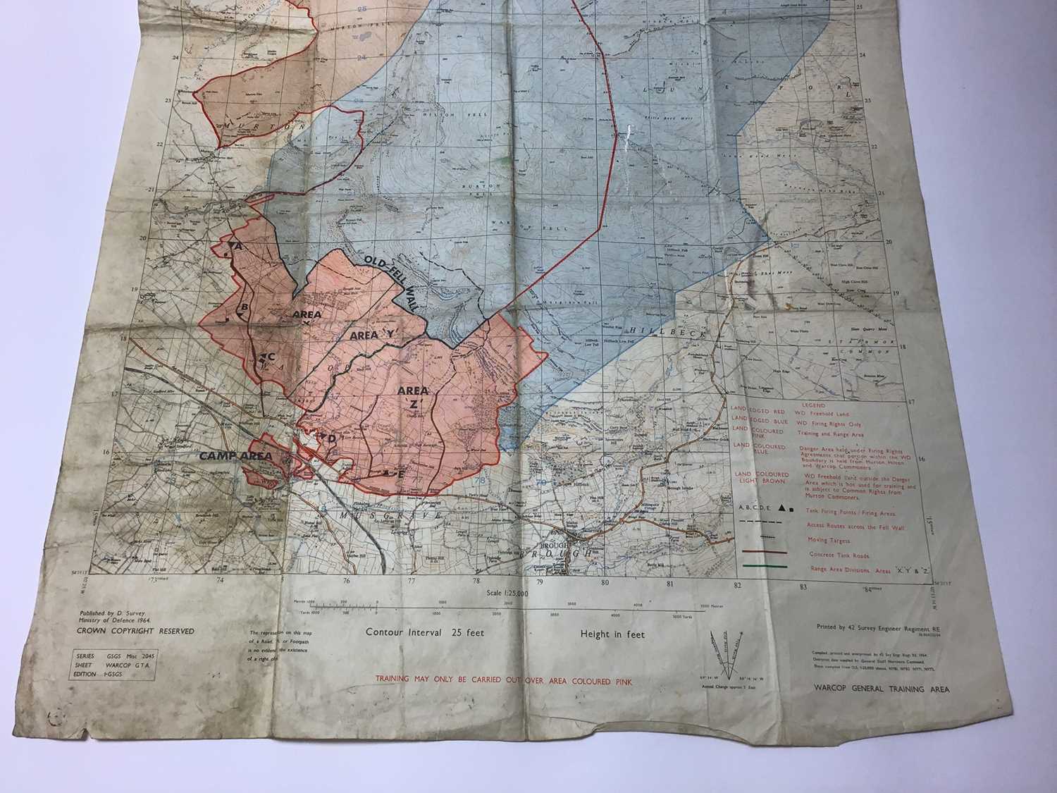Lot 245 - 1960s Warcop General Training Area map,