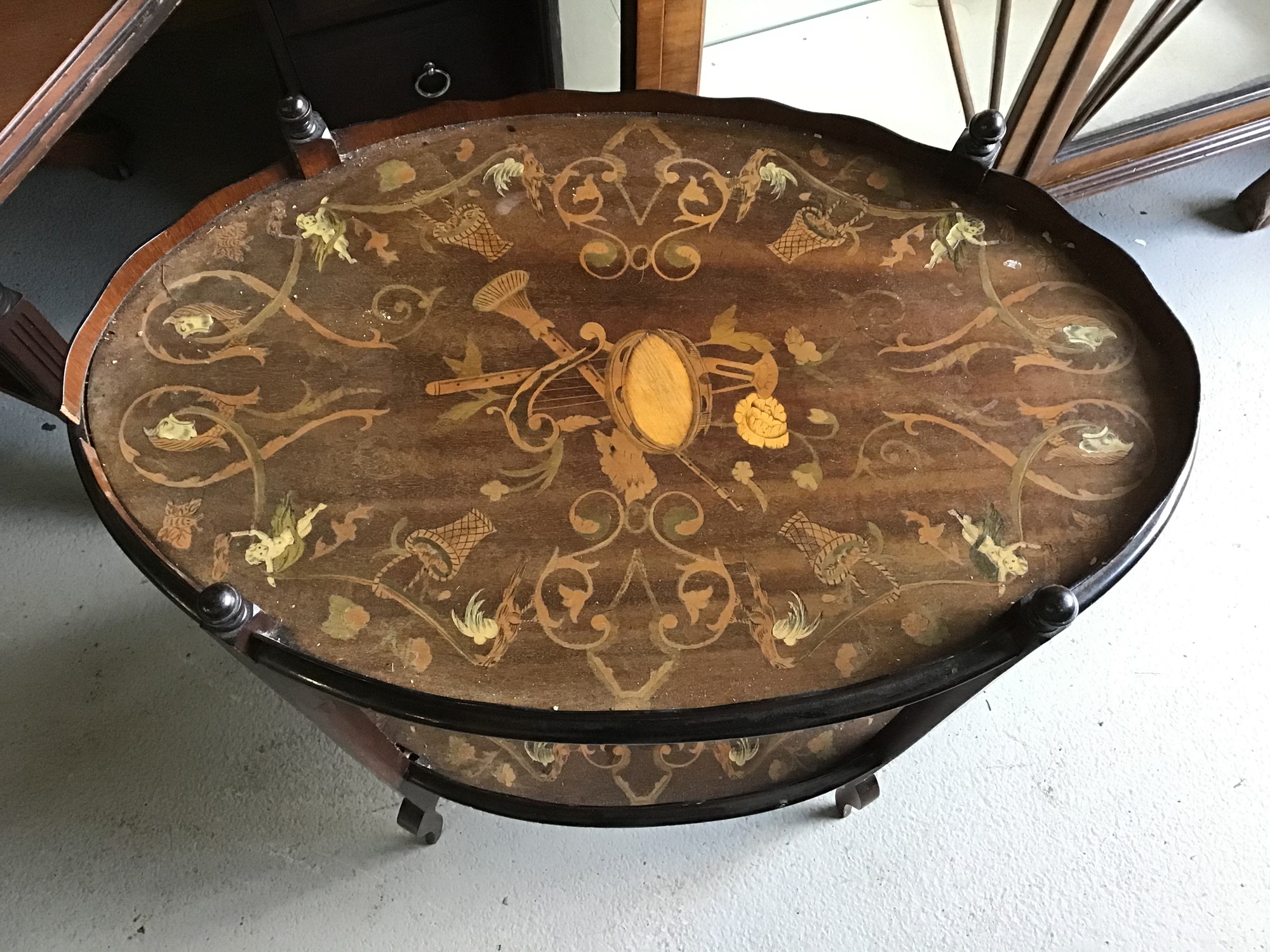 Lot 140 - Edwardian inlaid mahogany oval two-tier