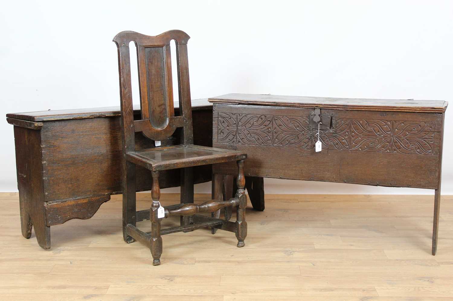 Lot 897 - Two late 17th century oak six plank coffers