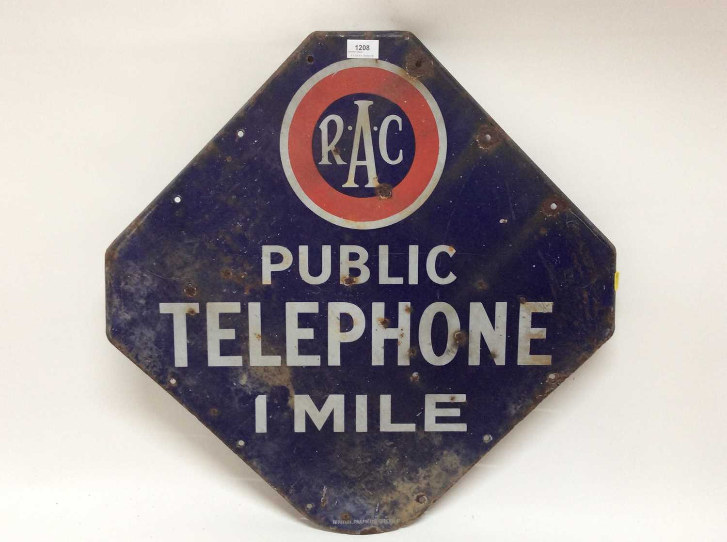 Lot 1208 - Vintage RAC 'Public Telephone 1 Mile'