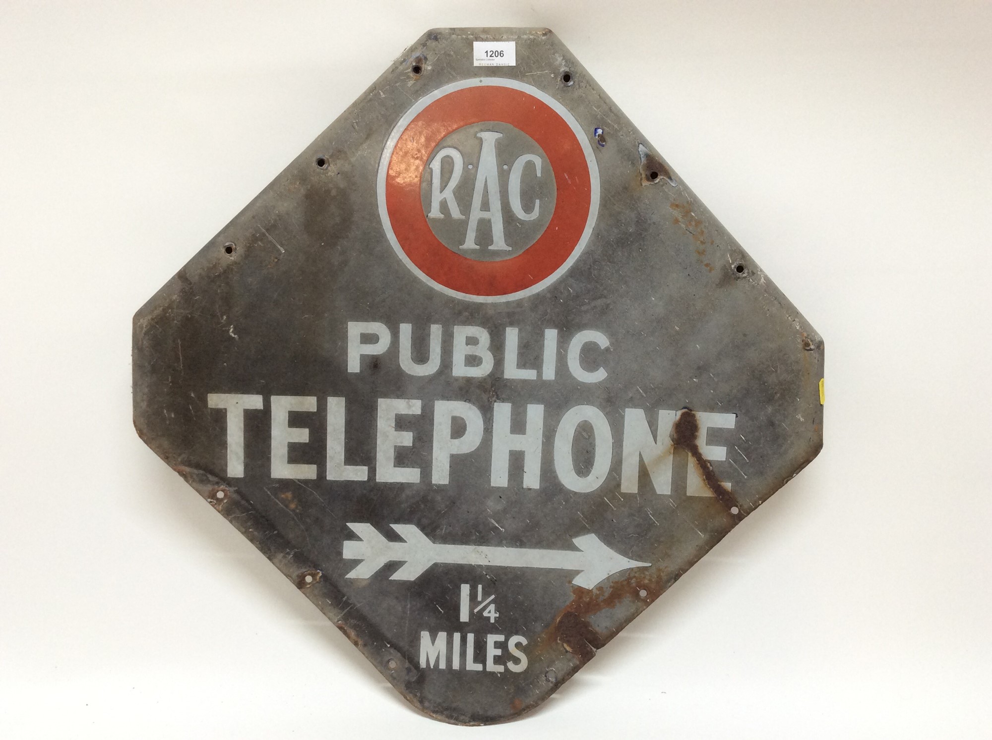 Lot 1206 - Vintage RAC 'Public Telephone 1 1/4 Miles'