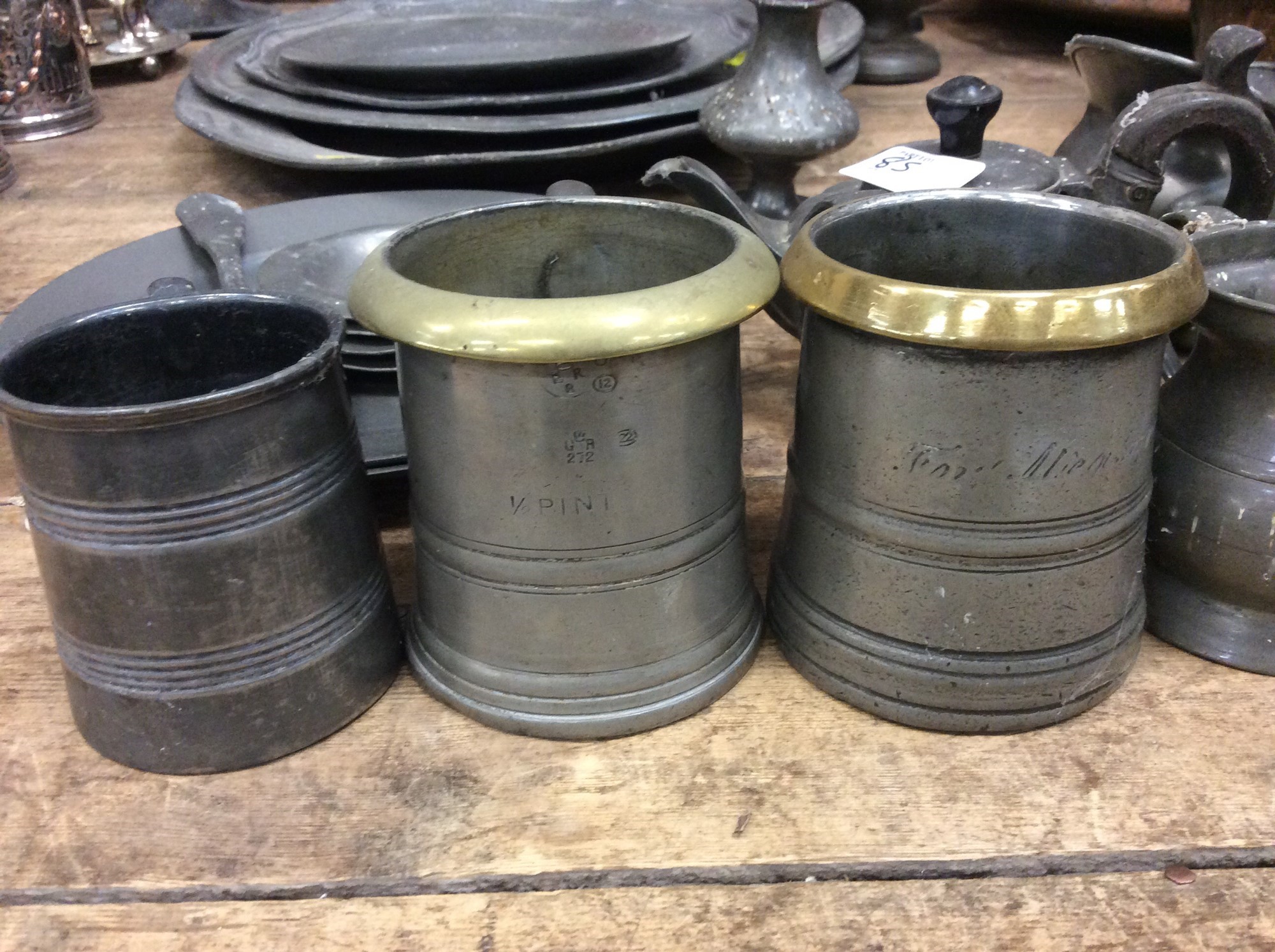 Lot 85 - Collection of antique pewter ware to include,