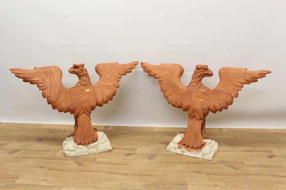 Lot 1372 - Pair of carved wood eagles/table bases