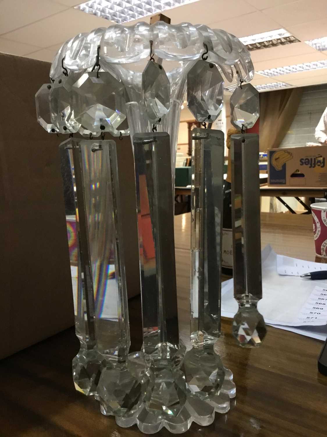 Lot 564 - Victorian cut glass lustre with prismatic