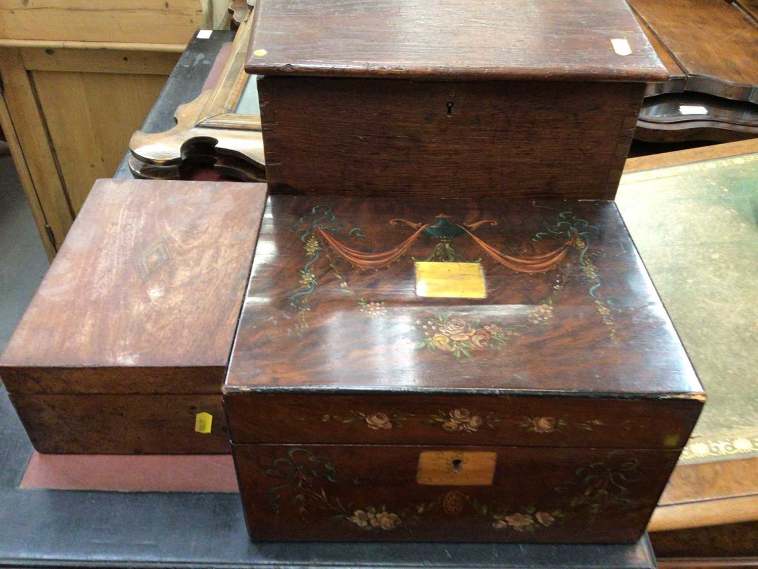 Lot 540 - 19th century Elm candle box, antique cutlery