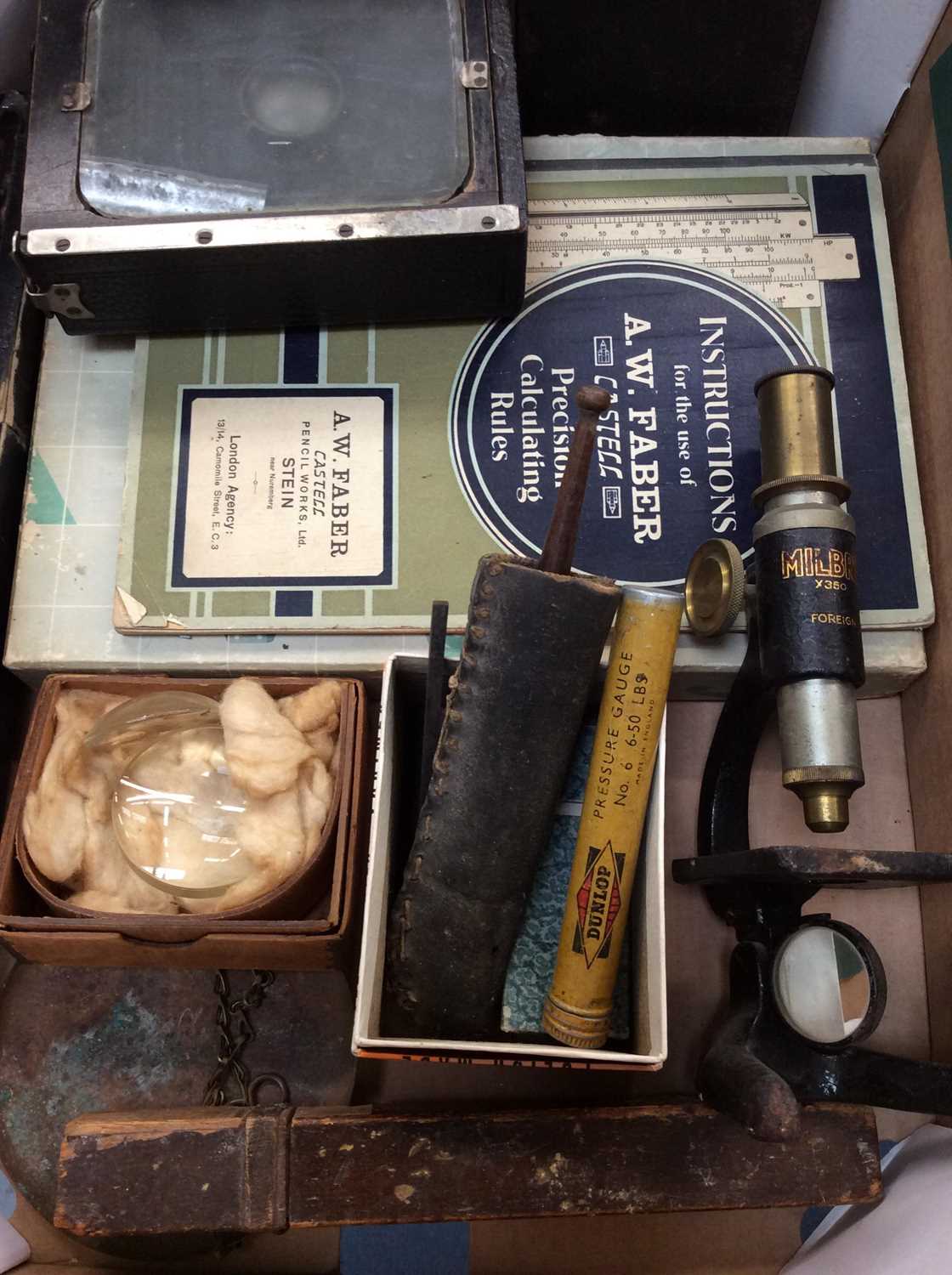 Lot 476 - Milbro microscope and slides, vintage Ilford