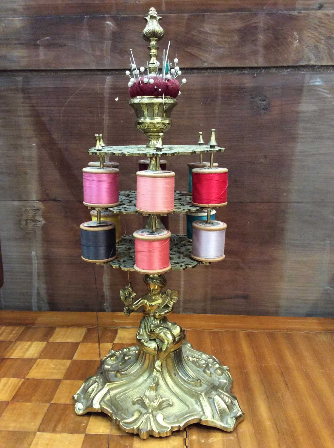 Lot 442 - Contemporary brass cotton reel holder with