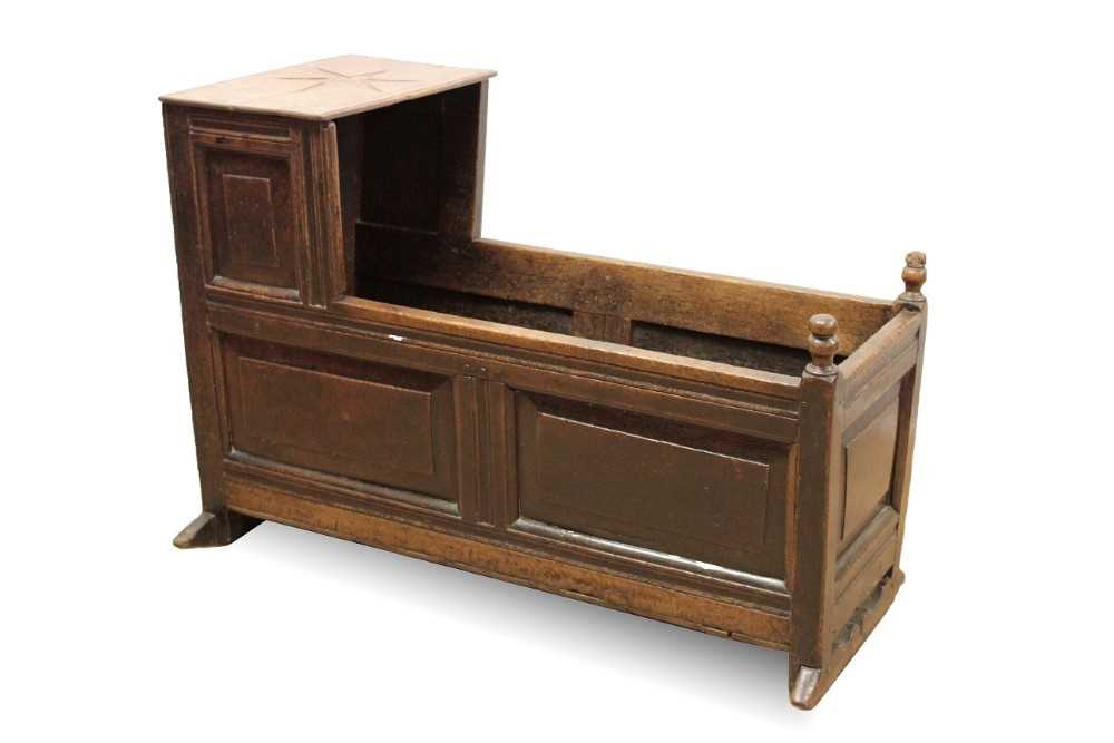 Lot 1071 - Early 18th century oak panelled babies crib