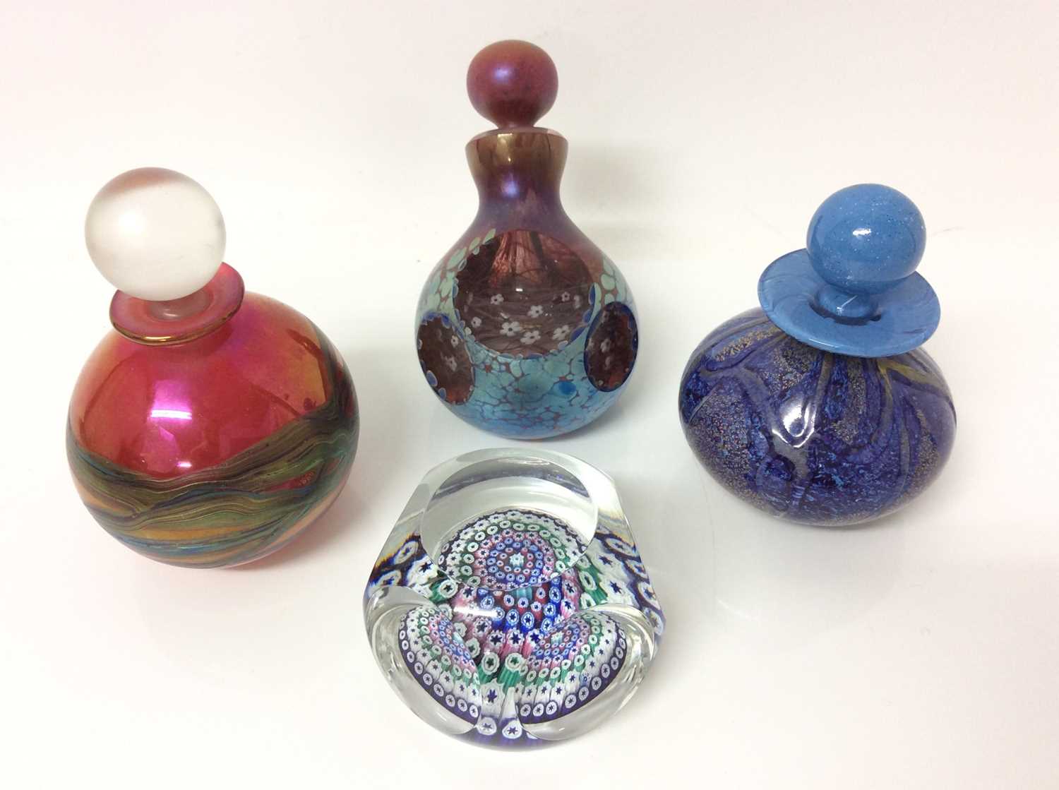 Lot 1023 - Okra iridescent glass paperweight/bottle