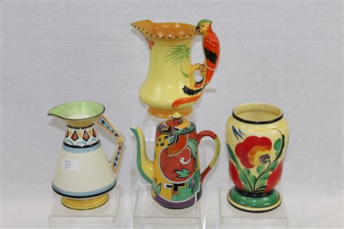 Lot 1133 - 1930s Burleigh Ware jug with parrot handle,