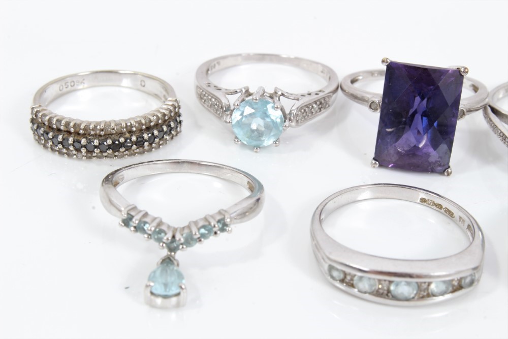 Lot 341 - Eight 9ct white gold gem set dress rings