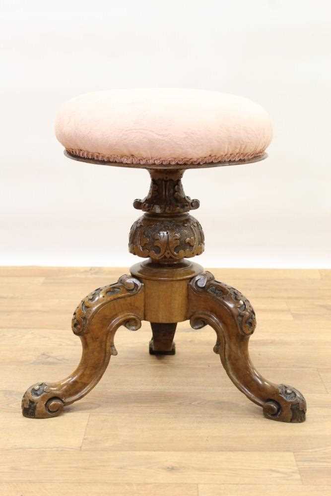 Lot 1436 - Victorian carved walnut piano stool with