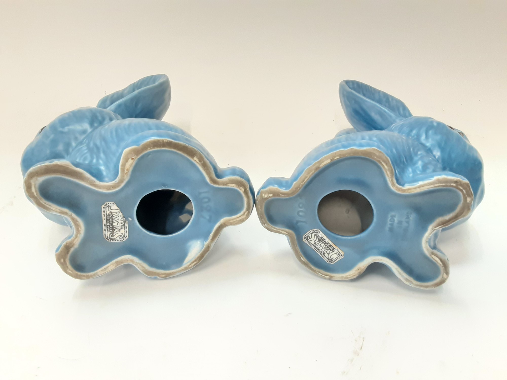 Lot 1128 - Large pair of blue Sylvac bunny rabbits,
