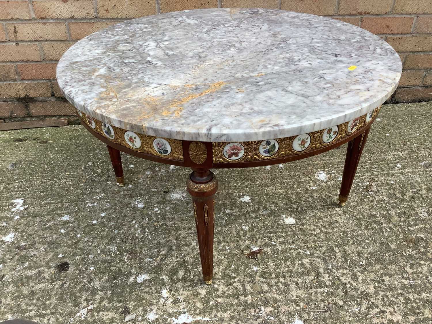Lot 988 - French marble topped circular coffee table,