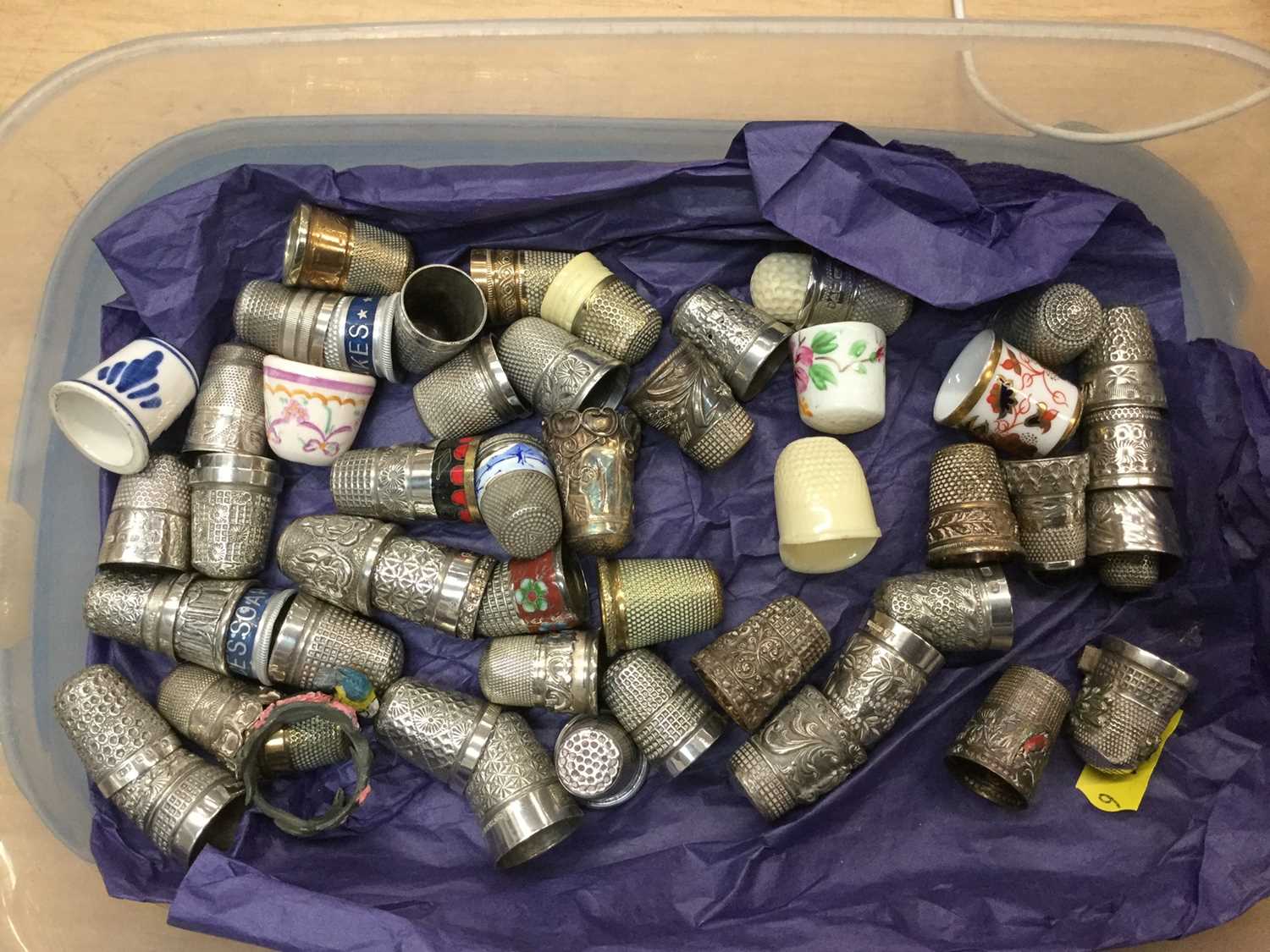 Lot 693 - Collection of antique silver thimbles and