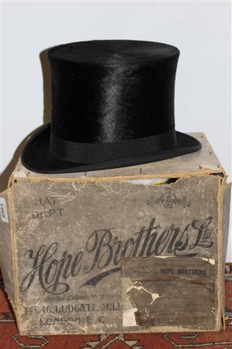 Lot 1468 - Gentlemen's black top hat, by Hope Brothers,