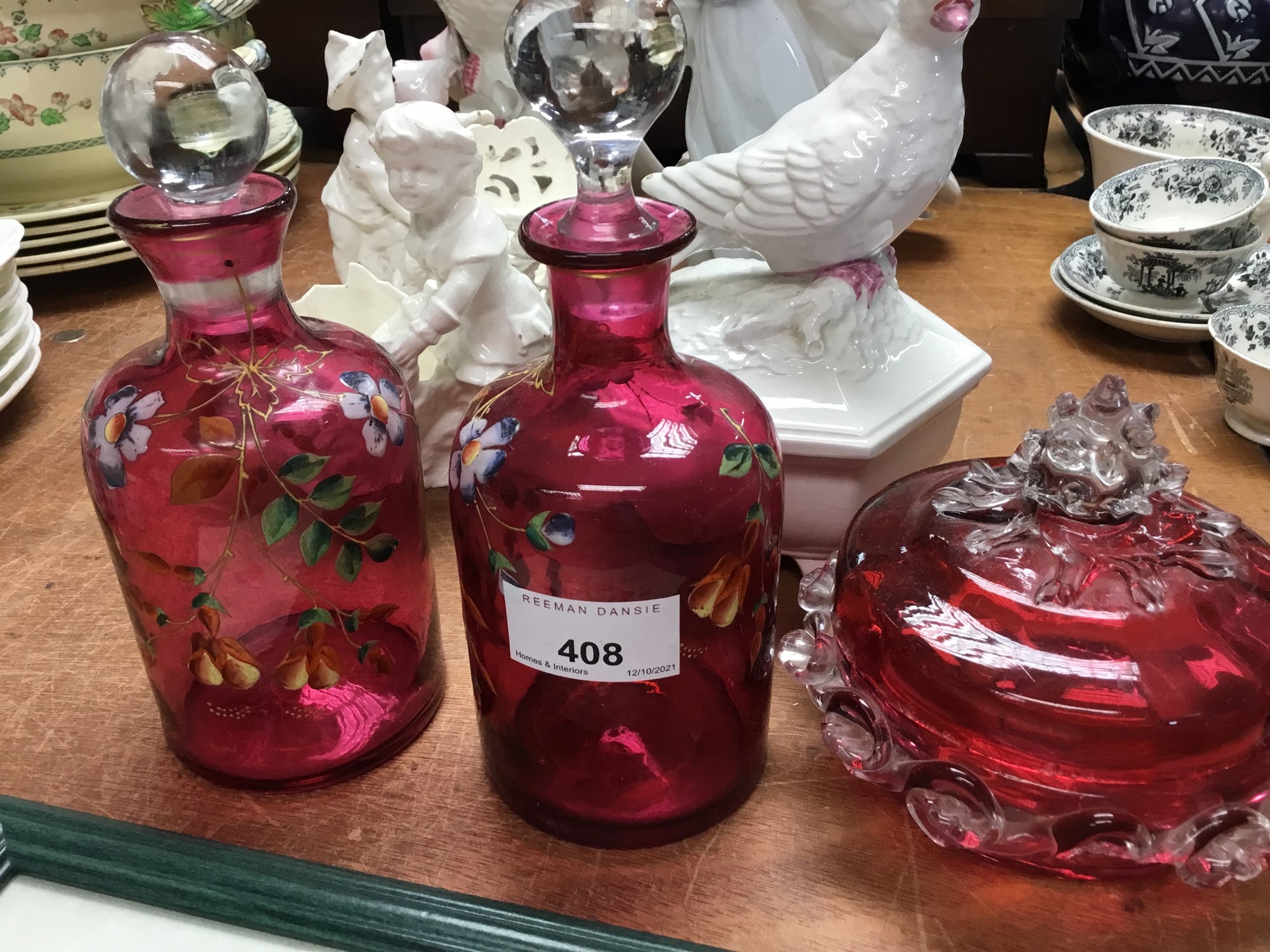 Lot 408 - Pair Victorian ruby glass flasks and