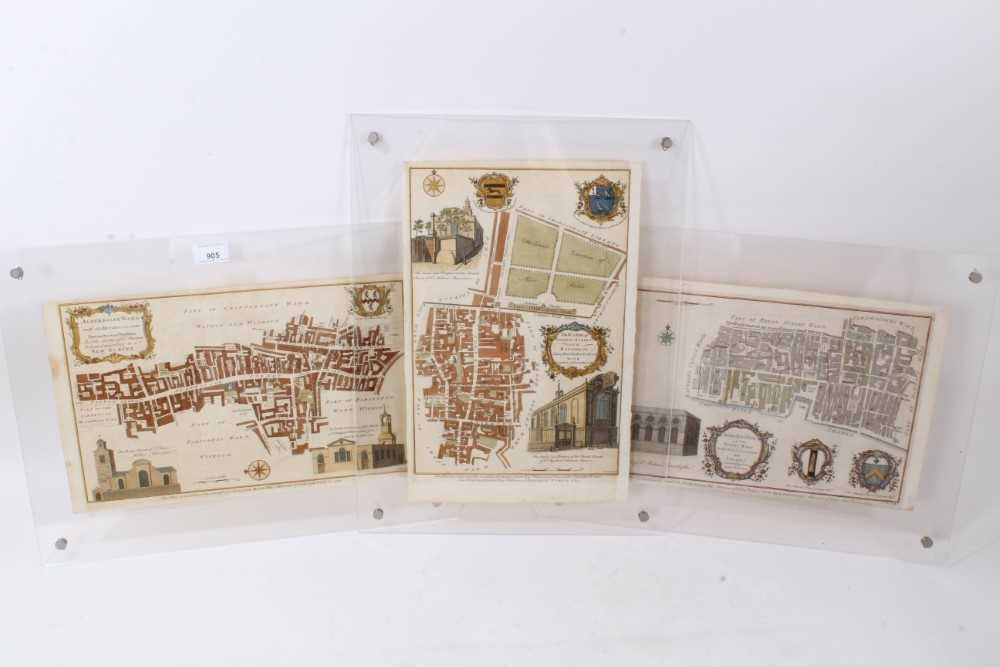 Lot 905 - Three 18th century hand coloured ward maps