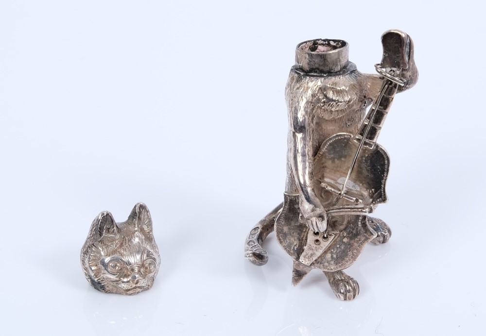 Lot 448 - Novelty silver model of a cat playing a